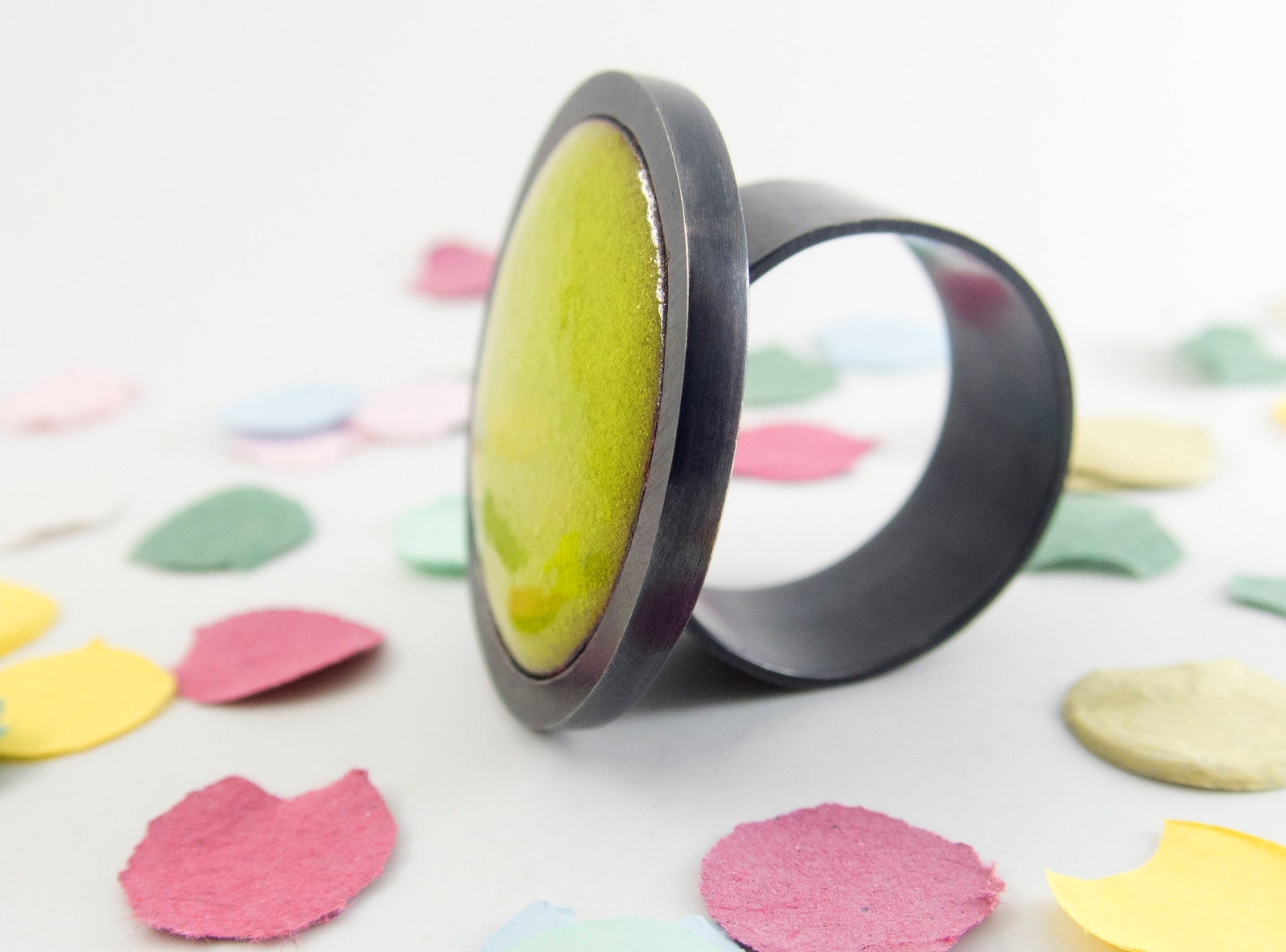 Enamel Ring. Personalized Ring. Statement Ring. Mustard Yellow Ring ...