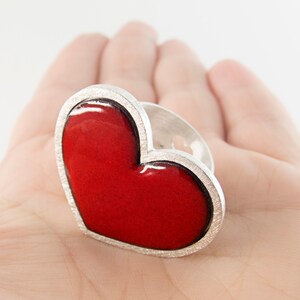 Sterling Silver Ring With Red Enamel Heart. Silver Adjustable Ring ...