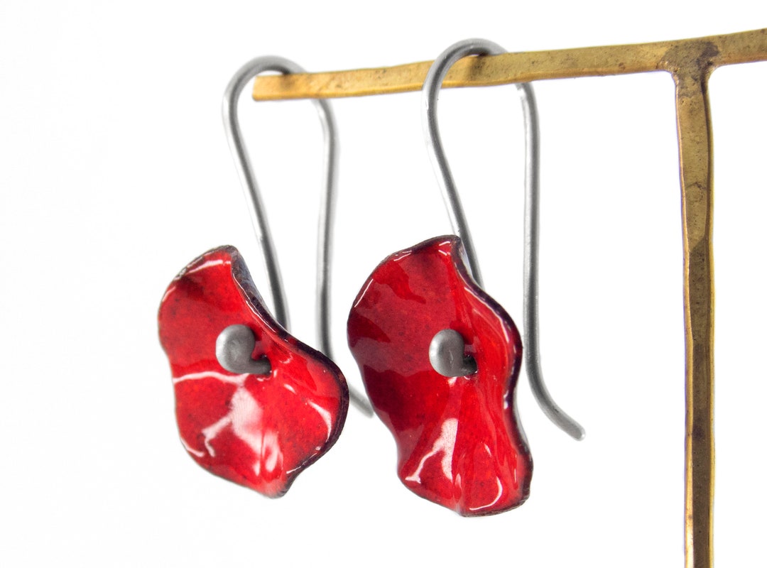 Red Dangle Earrings. Red Enamel Earrings. Personalized - Etsy