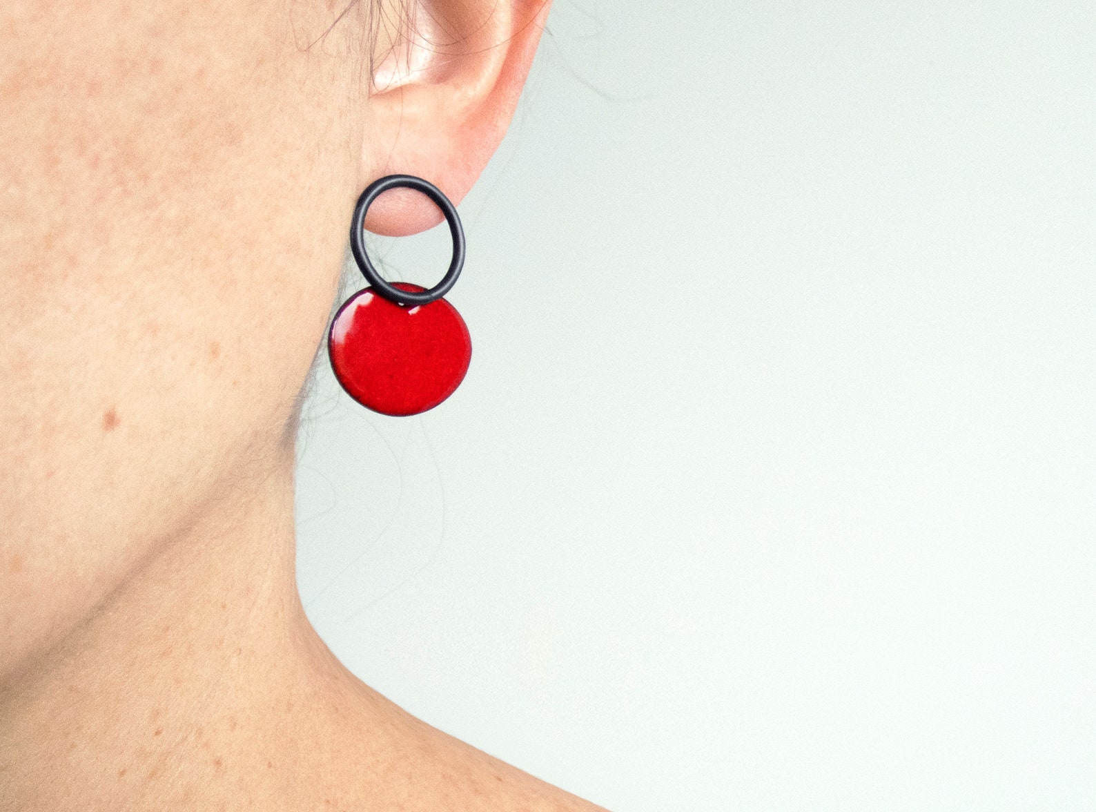 Red Earrings. Oxidized Circle Earrings. Red Enamel Earrings. - Etsy
