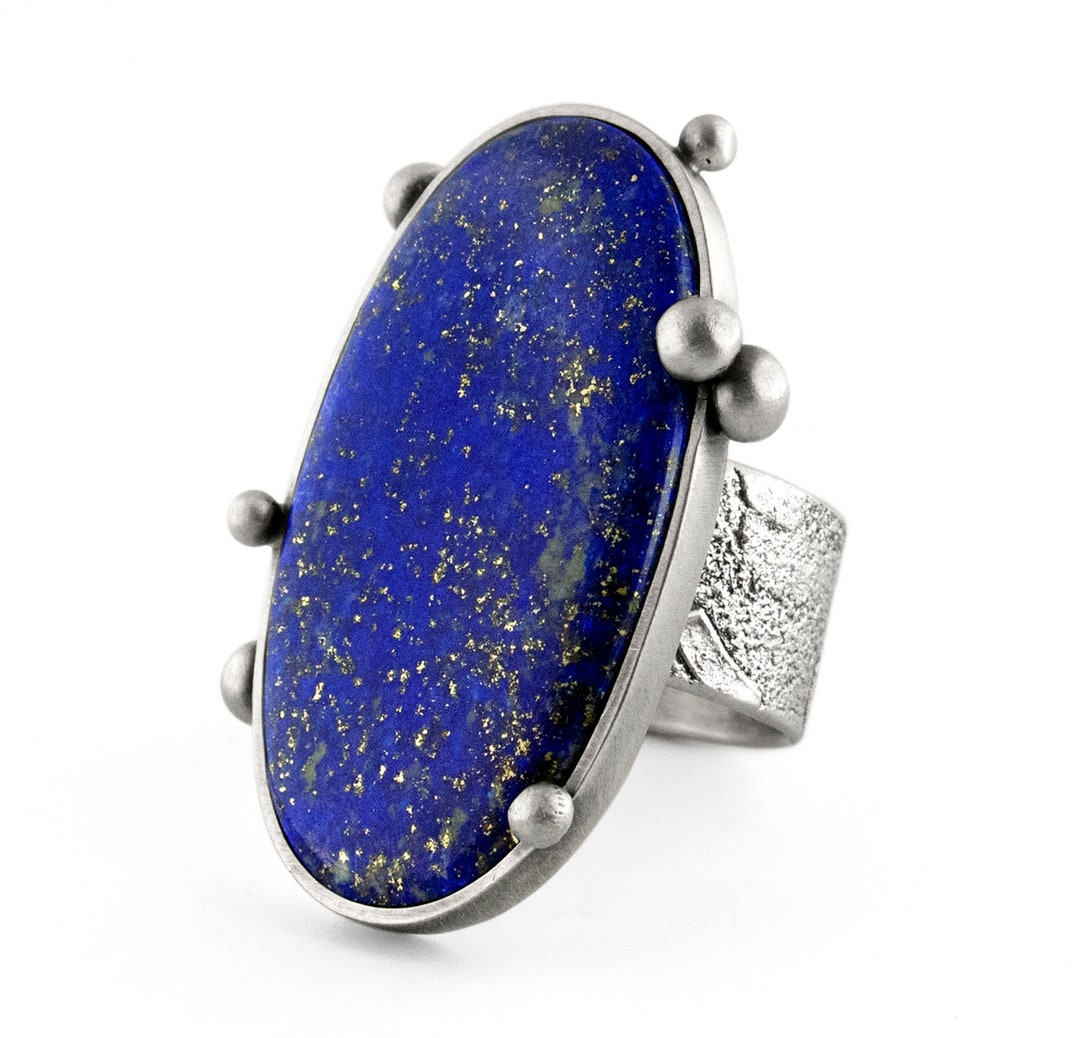 Lapis Ring. Large Oval Lapis and Silver Ring. Contemporary Lapis Ring. Modern Blue Stone Ring ...