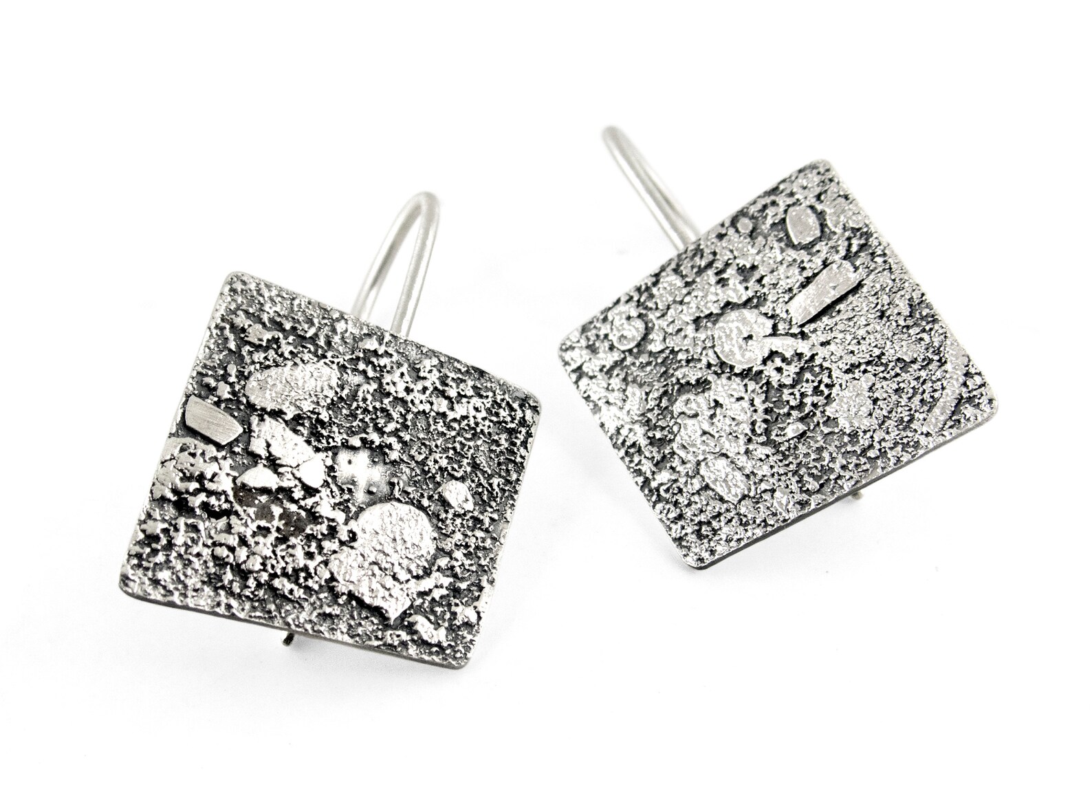 Textured Silver Dangle Earrings. Sterling Silver Square - Etsy