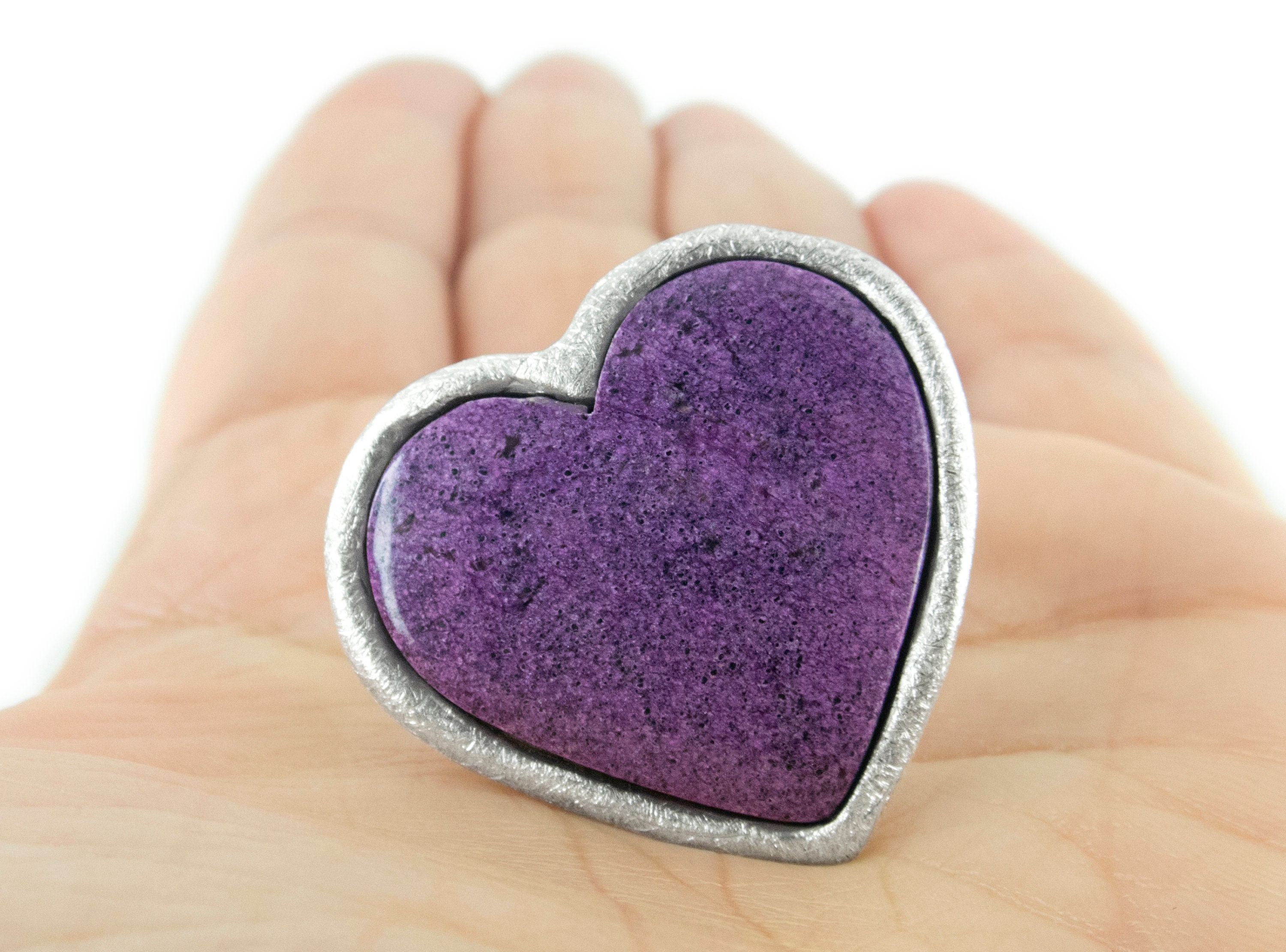 Purple Heart Ring. Purpurite Heart Ring. Purple Stone Heart | Etsy