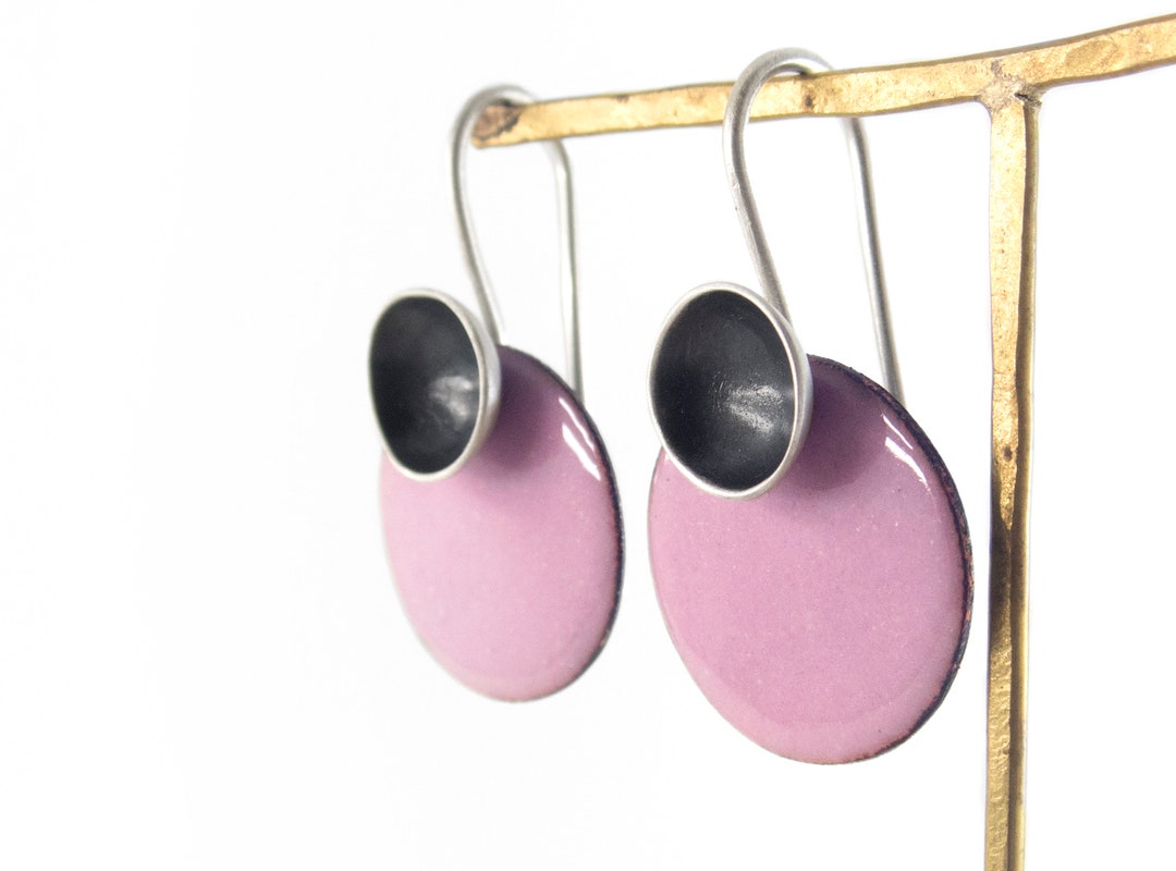 Pink Drop Earrings. Pink Enamel Dangle Earrings. Colorful - Etsy