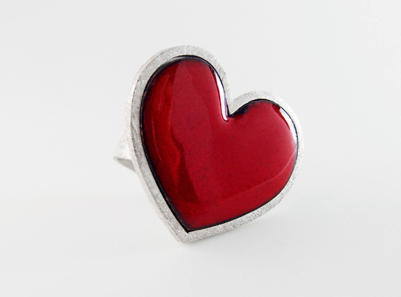 Sterling Silver Ring With Red Enamel Heart. Silver Adjustable Ring ...