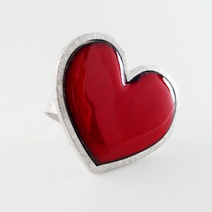 Sterling Silver Ring With Red Enamel Heart. Silver Adjustable Ring ...