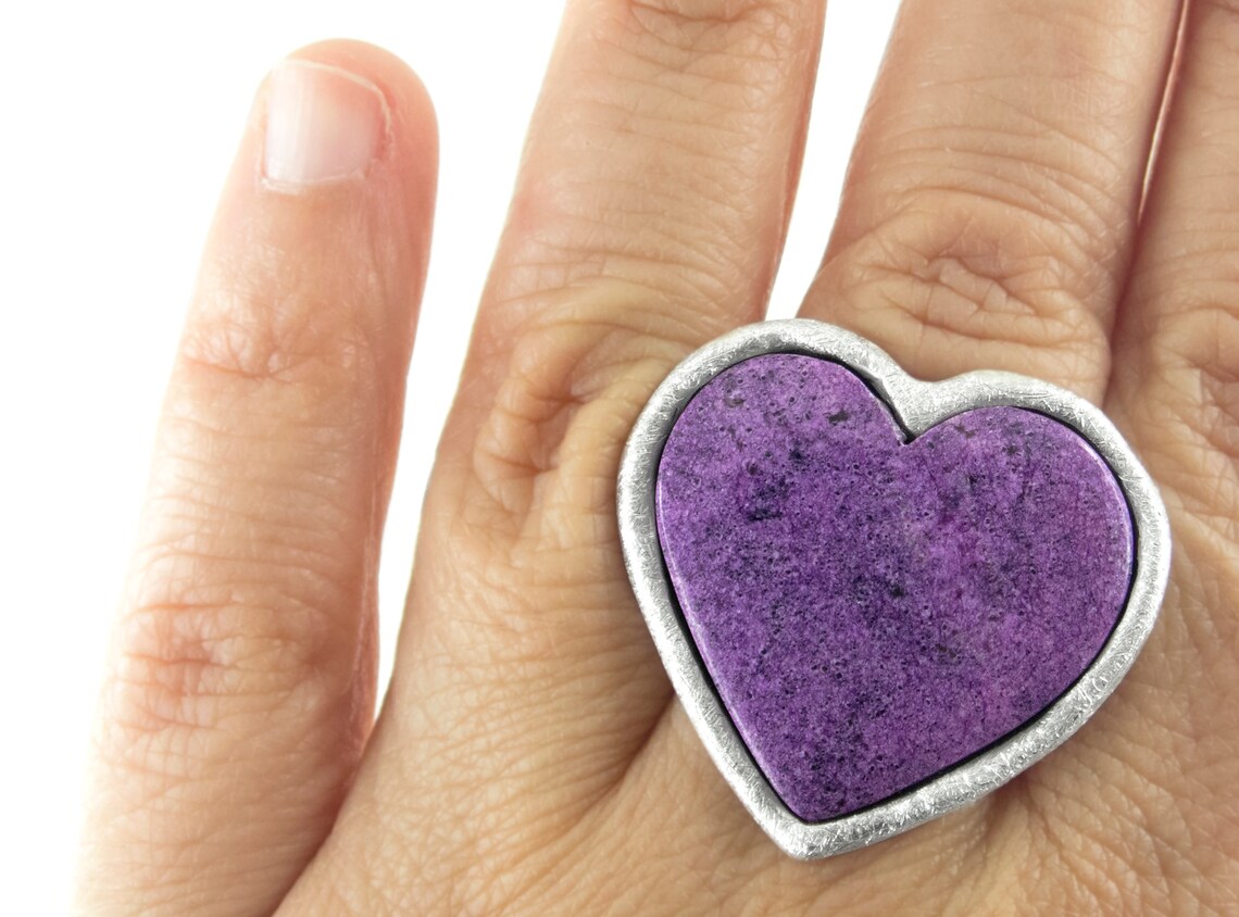 Purple Heart Ring. Purpurite Heart Ring. Purple Stone Heart | Etsy