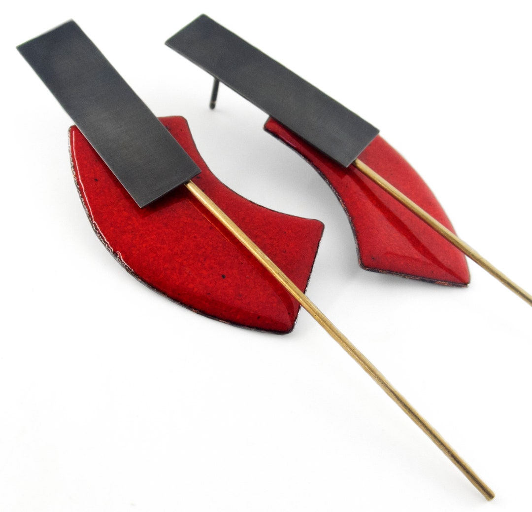Red Statement Earrings. Deep Red Earrings. Drop Red Earrings. Modernist ...