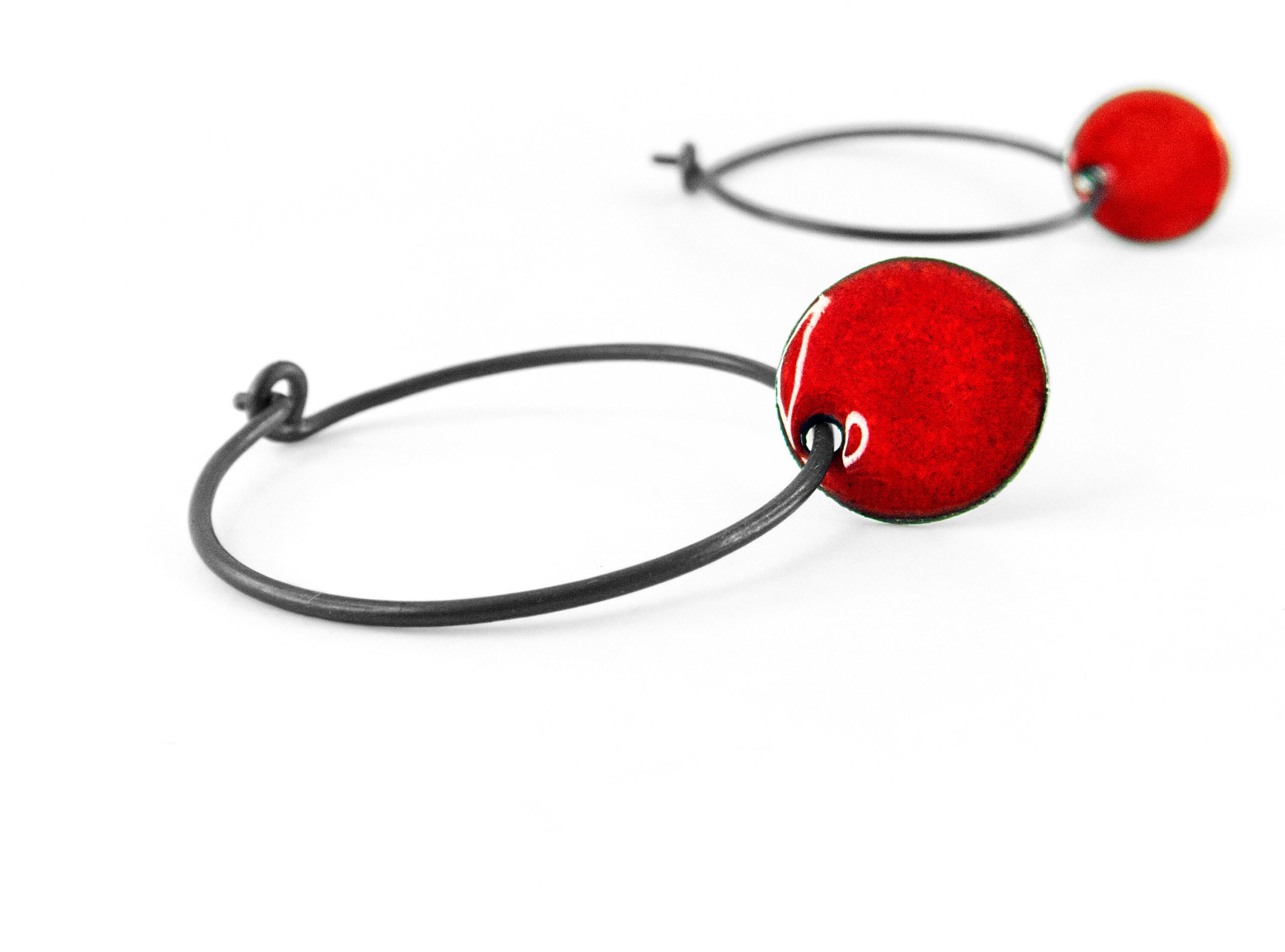 Red Dangle Earrings. Oxidized Silver Hoops. Minimalist - Etsy