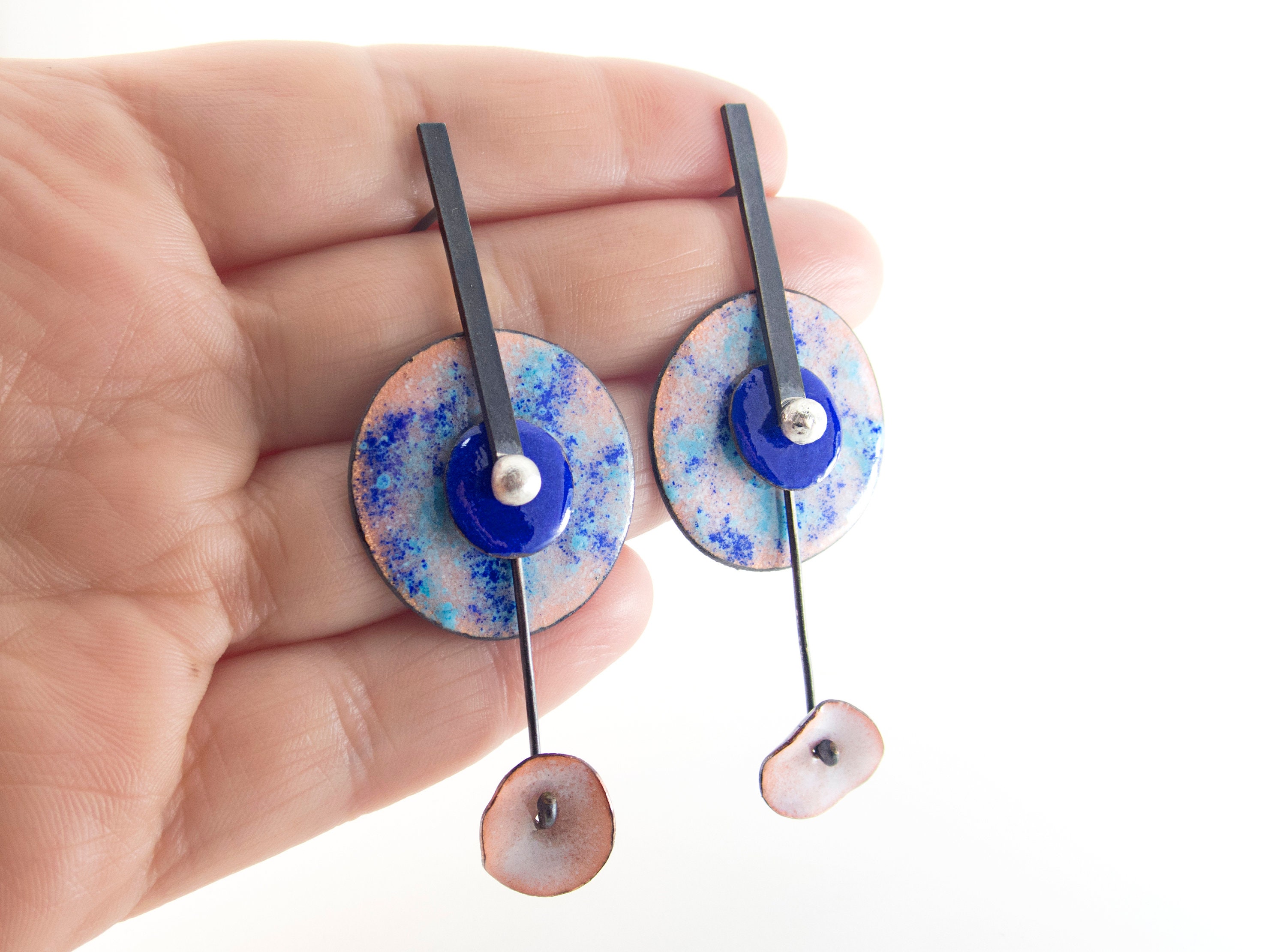 Blue Statement Earrings. Enamel Earrings. Blue Geometric | Etsy