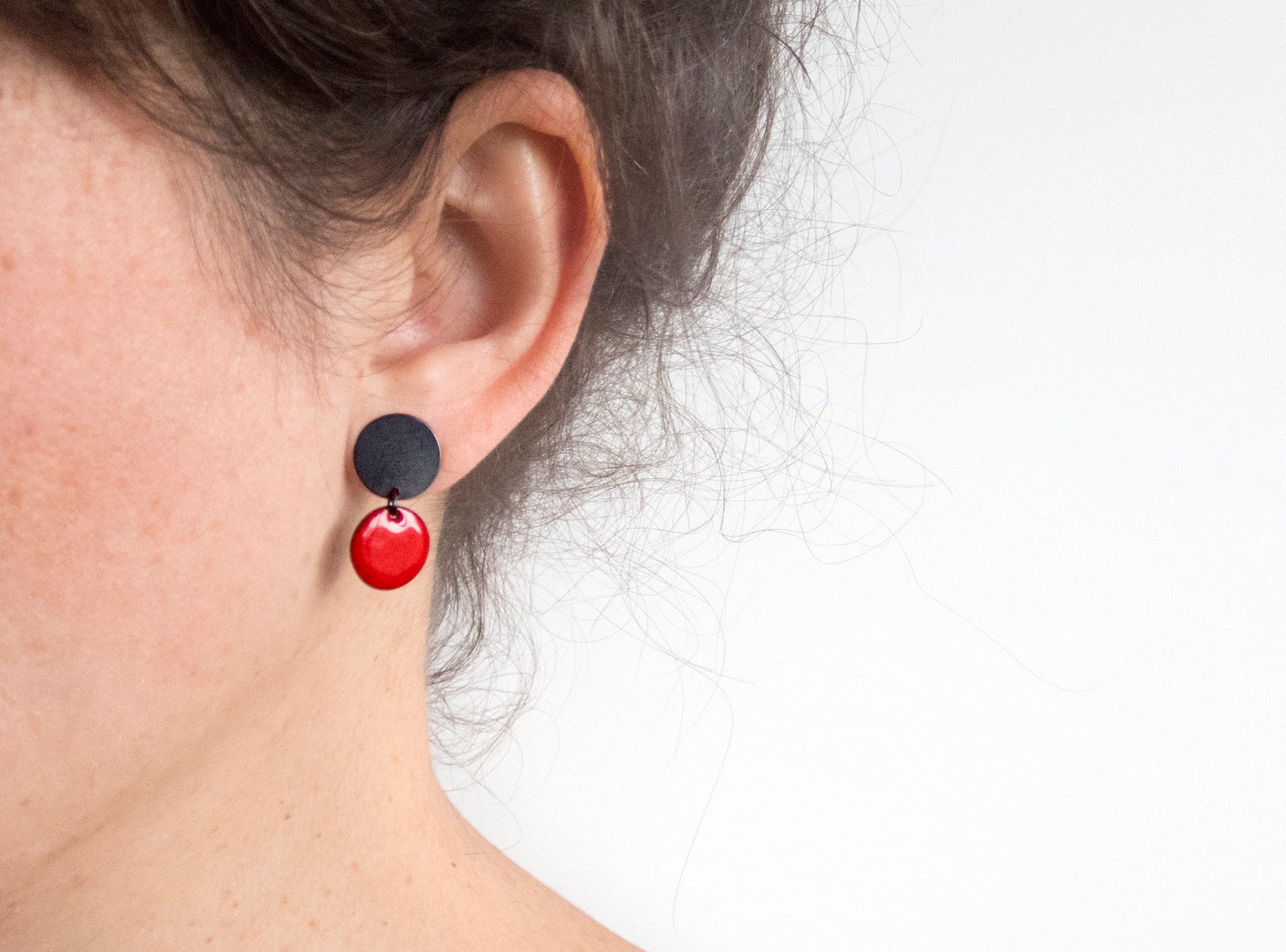 Red Earrings. Circle Oxidized Earrings. Red Post Earrings. Red Minimal ...