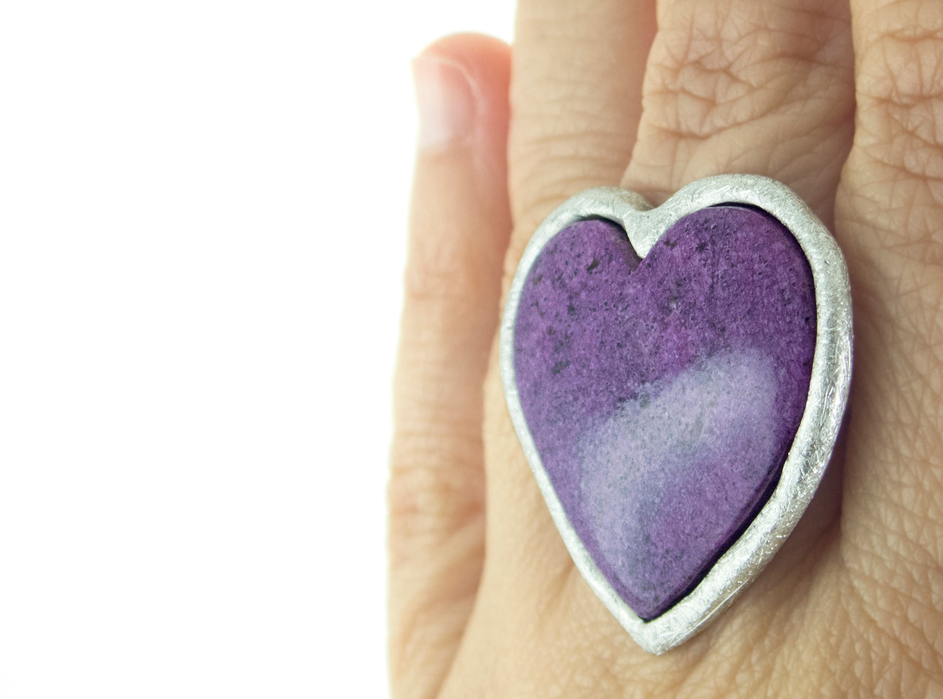 Purple Heart Ring. Purpurite Heart Ring. Purple Stone Heart - Etsy