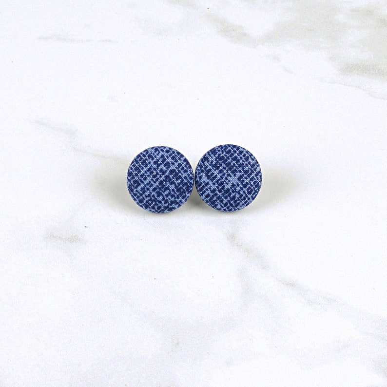 Denim Blue Earrings Blue Stud Earrings Covered Button - Etsy