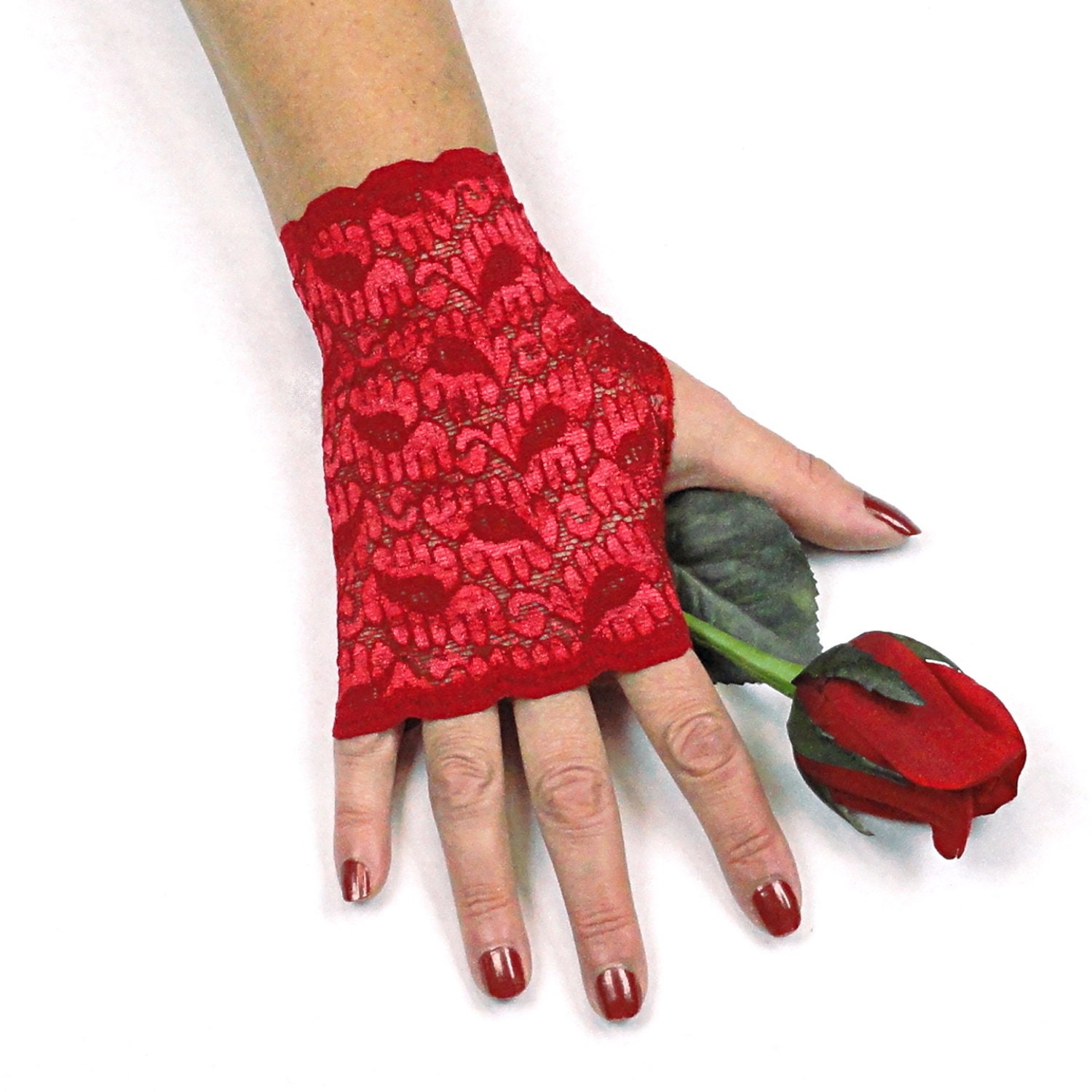 Red Fingerless Gloves Red Gloves Lace Gloves Steampunk - Etsy