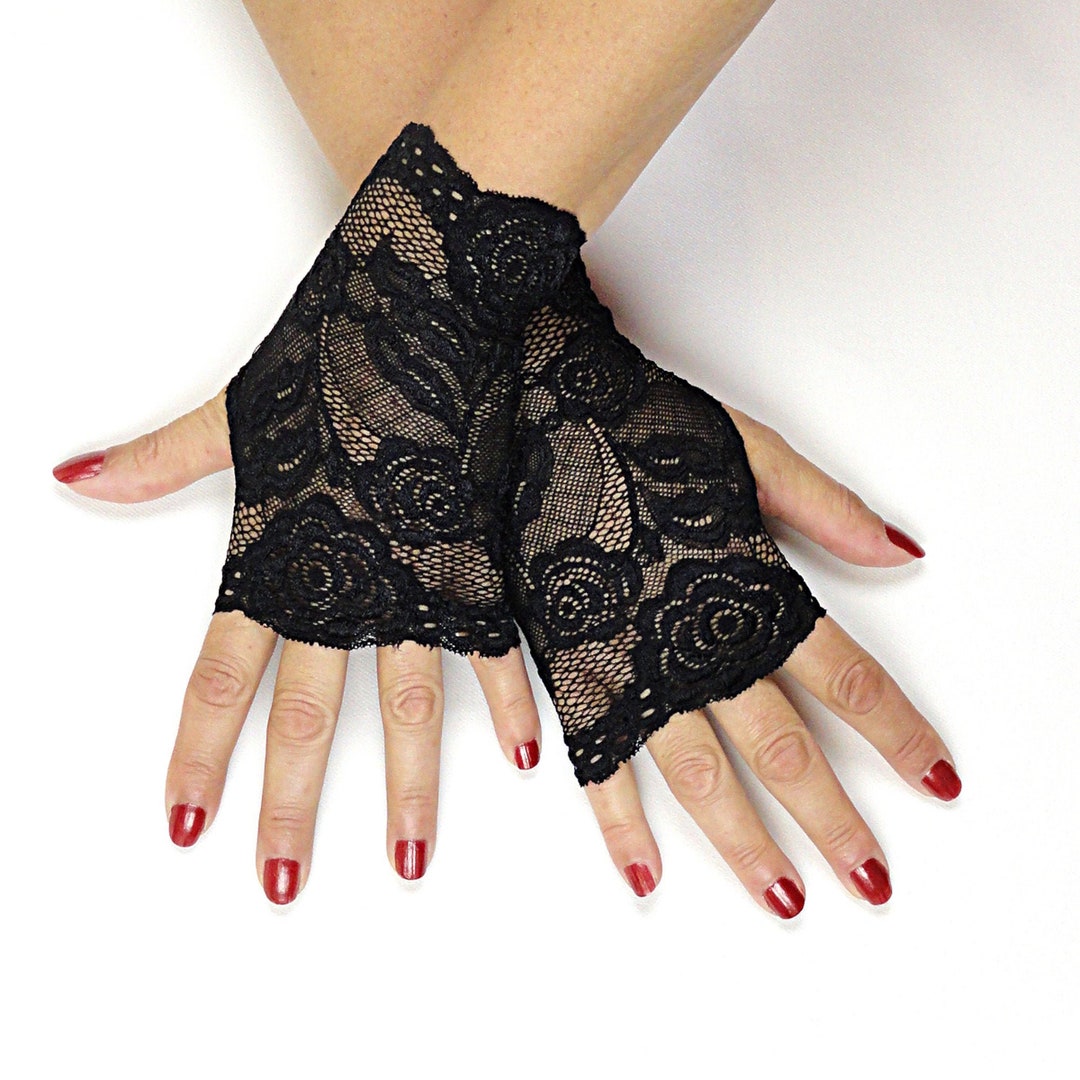 Black Lace Fingerless Gloves, Steampunk Accessory, Goth Victorian ...