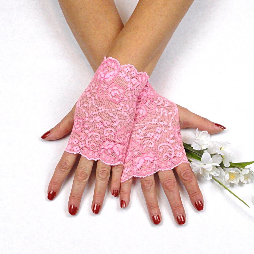 Pink Fingerless Gloves - Pink Lace Gloves - Bridal Gloves - Victorian ...