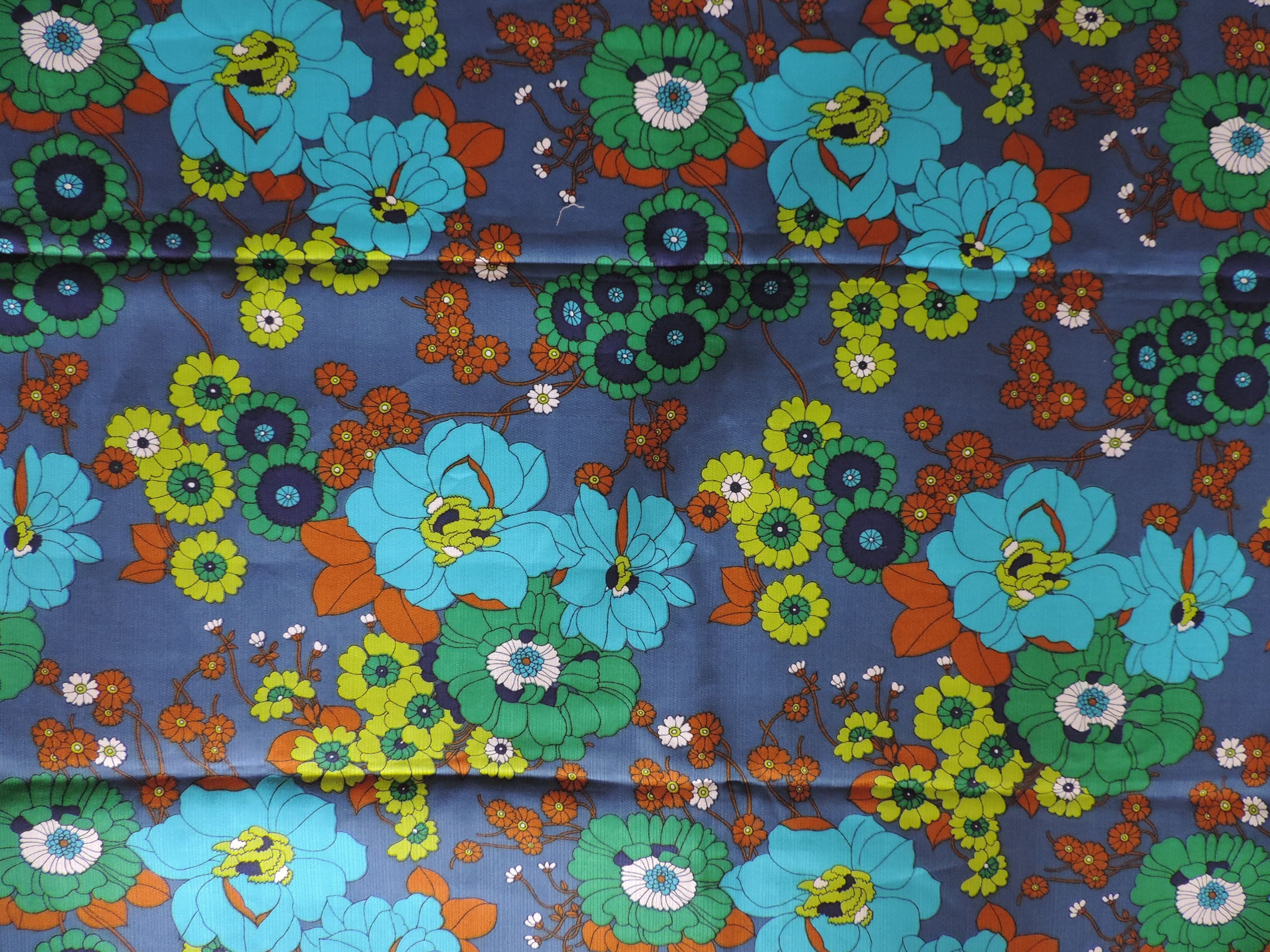 Vintage MOD Fabric Bright Flower Power Pink Red Blue Green Large ...
