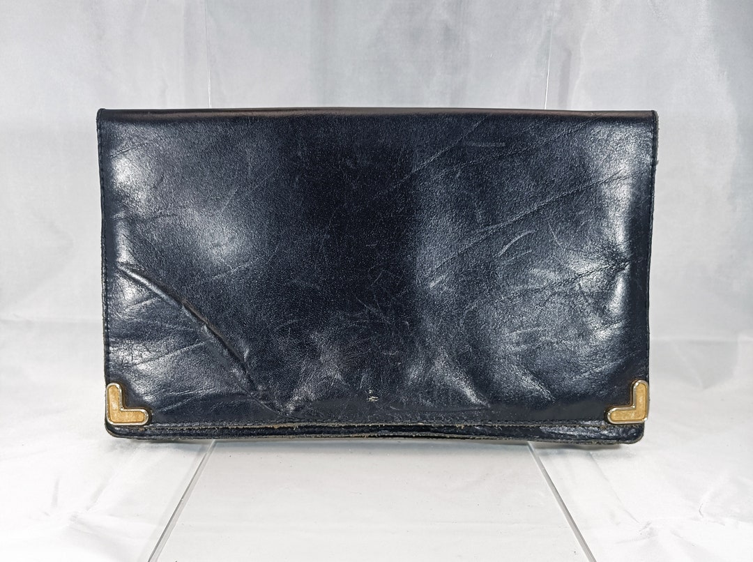 Vintage Black Clutch Bag in Real Leather, Original From the 70s - Etsy