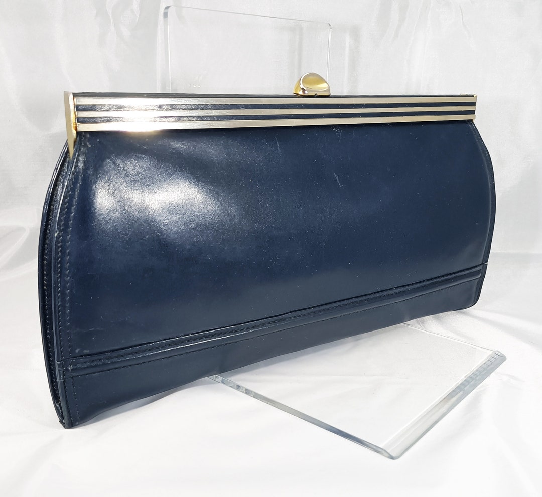 Original 70's Vintage Blue Leather Clutch Bag - Etsy
