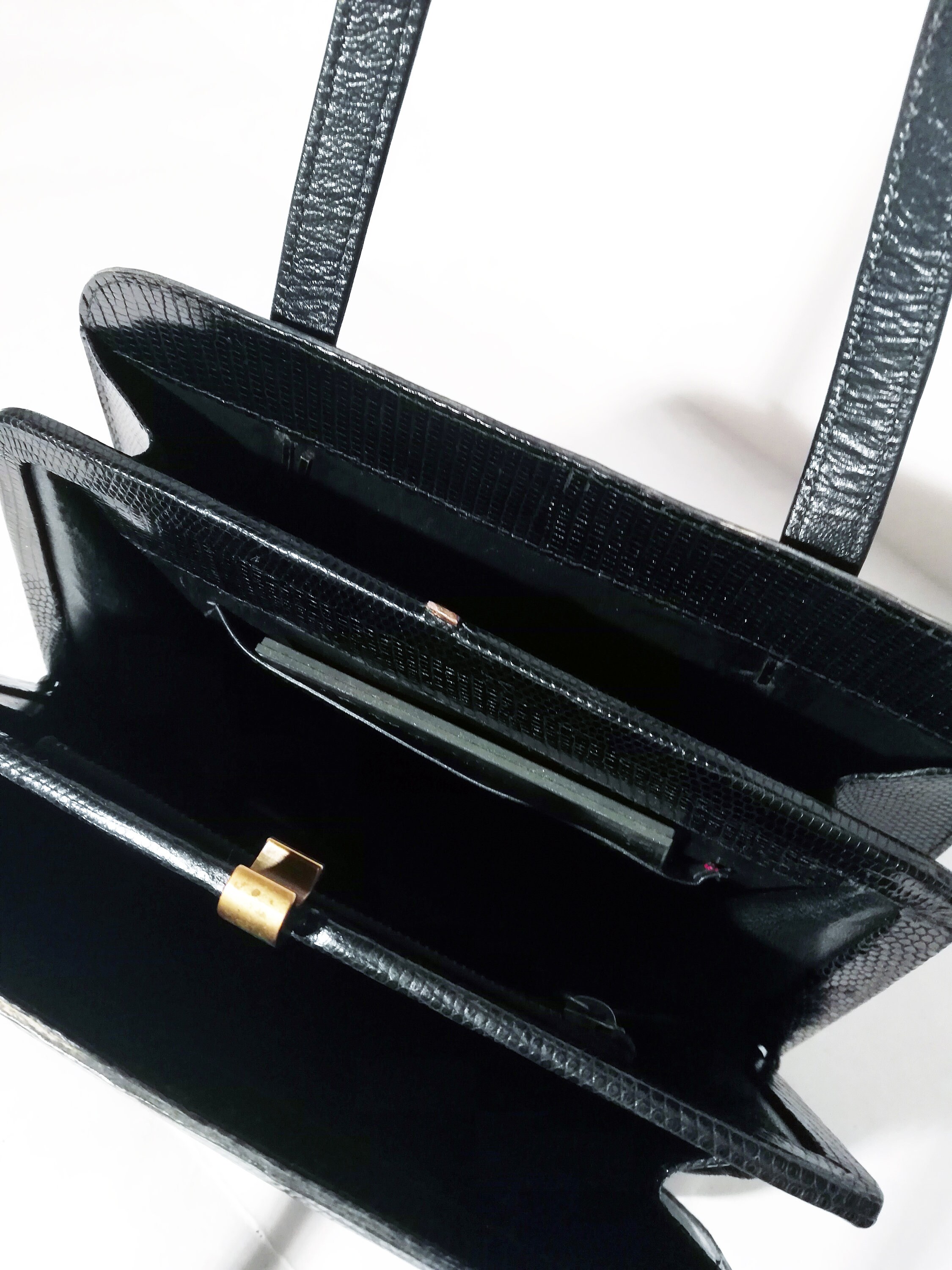 Vintage 60s Bag in Genuine Black Lizard Print Leather - Etsy