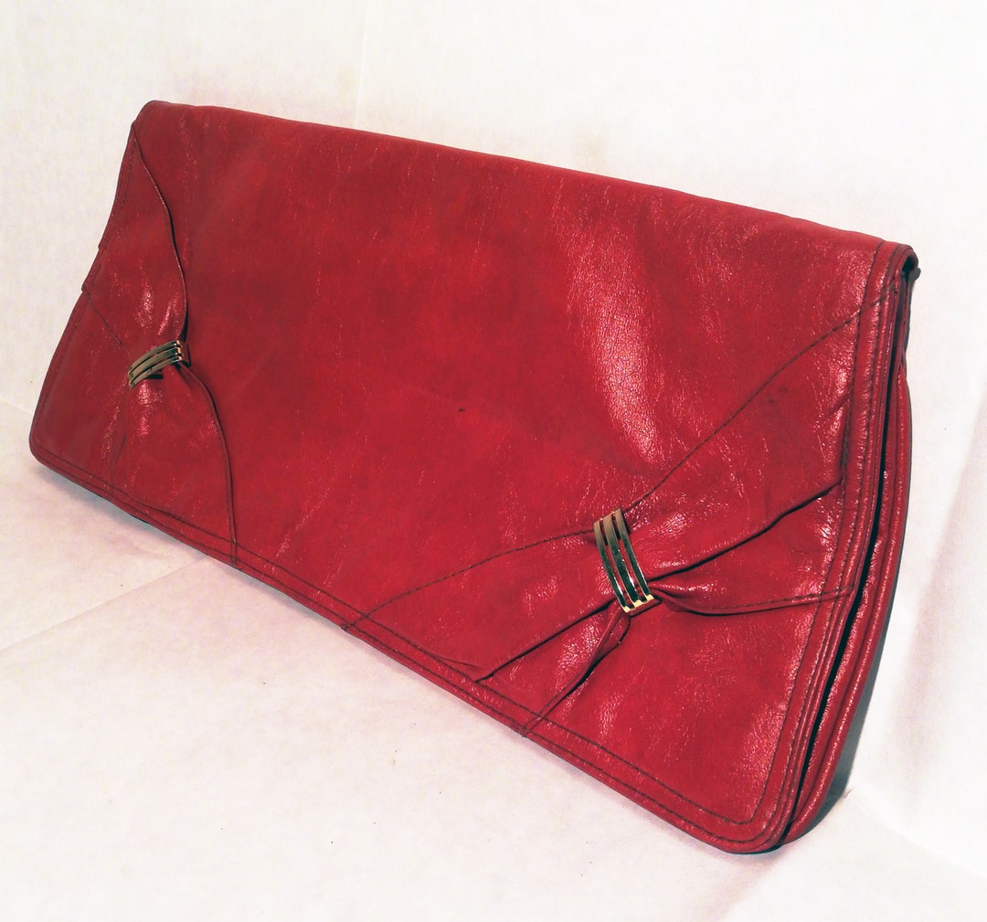 Vintage 70s Clutch Bag in Red Leather - Etsy