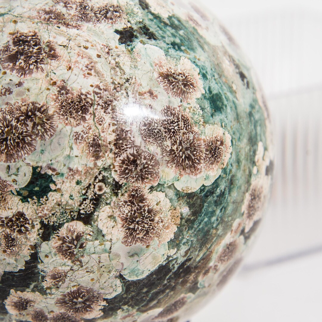 Natural Green Flower Sakura Jasper Sphere: Healing Crystal Decor (4.9 ...