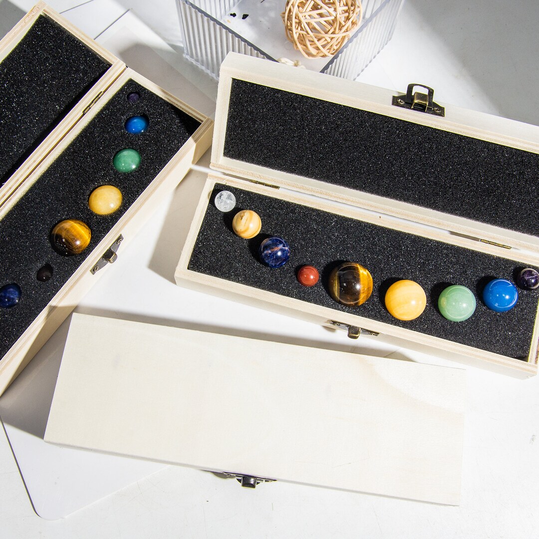 Crystal Sphere Solar System Set: Healing Stone Planets in Wooden Box - Etsy