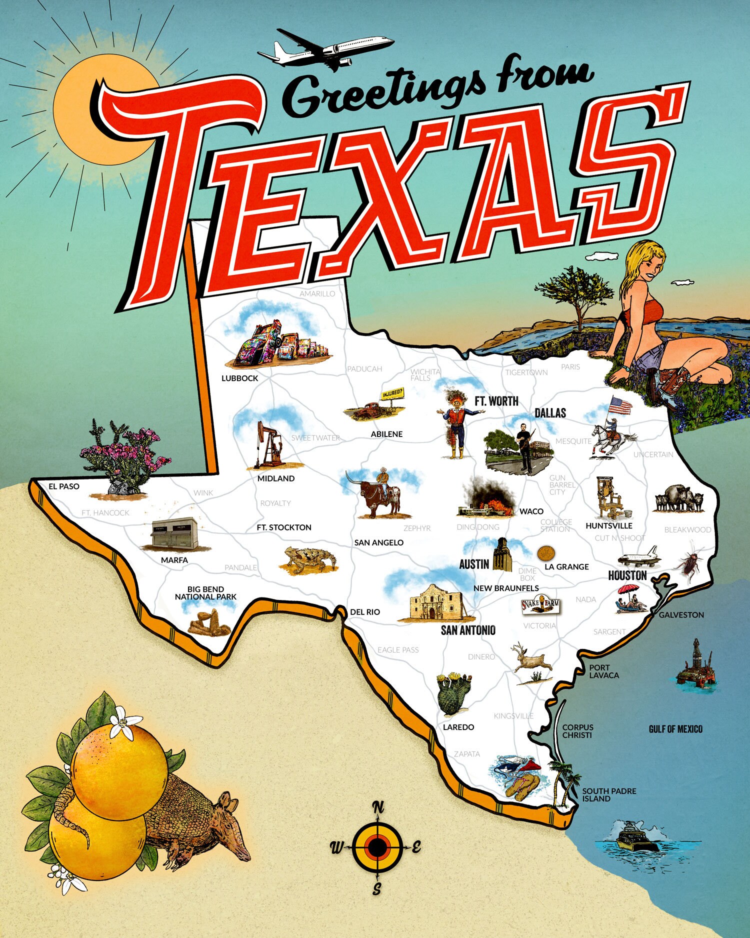 Greetings From Texas Map Poster - Etsy