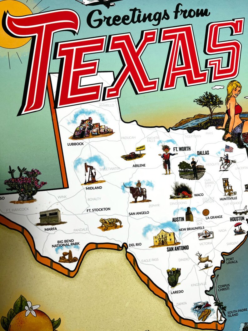 Greetings From Texas Map Poster - Etsy
