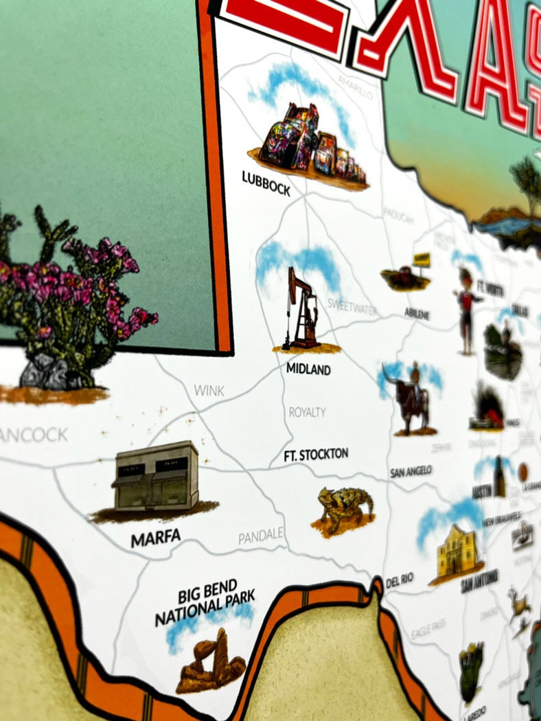 Greetings From Texas Map Poster - Etsy