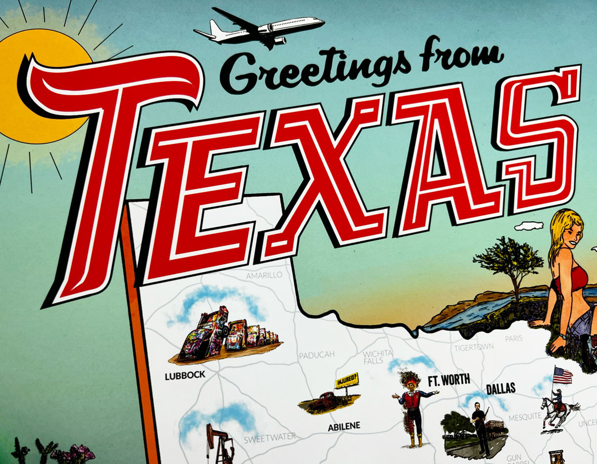 Greetings From Texas Map Poster - Etsy