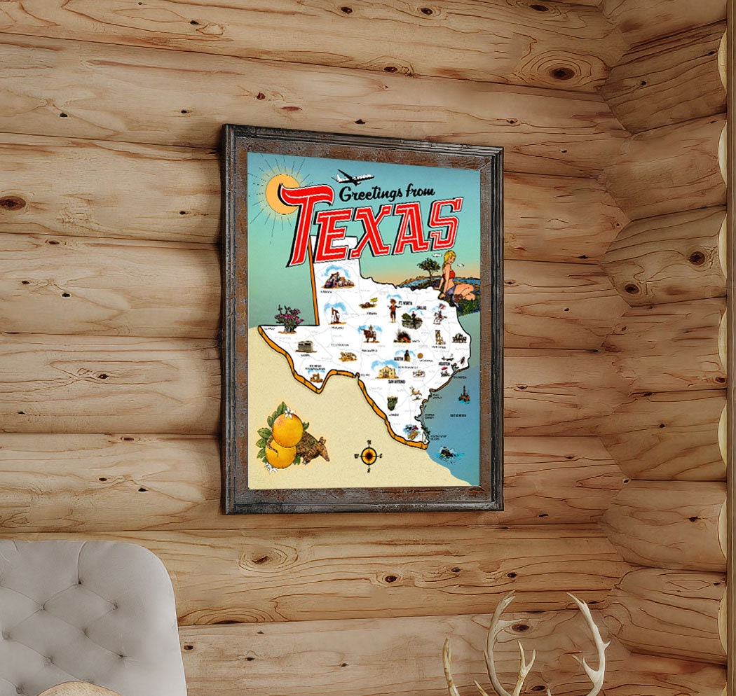 Greetings From Texas Map Poster - Etsy