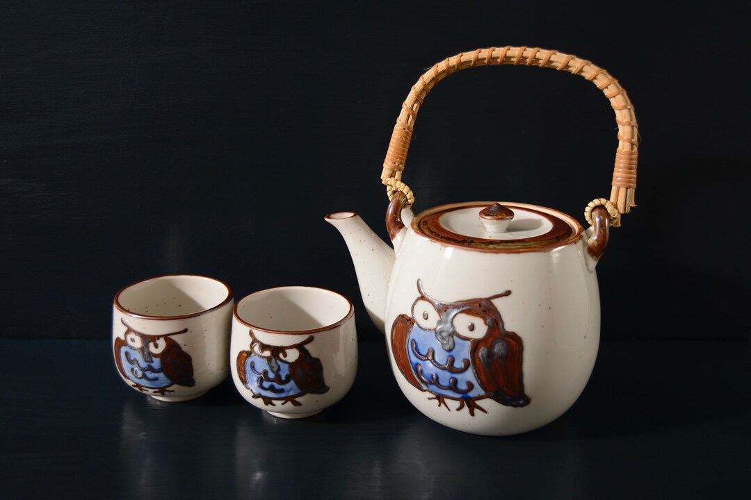 Stoneware Owl Tea Set, Teapot and Two Cups - Etsy