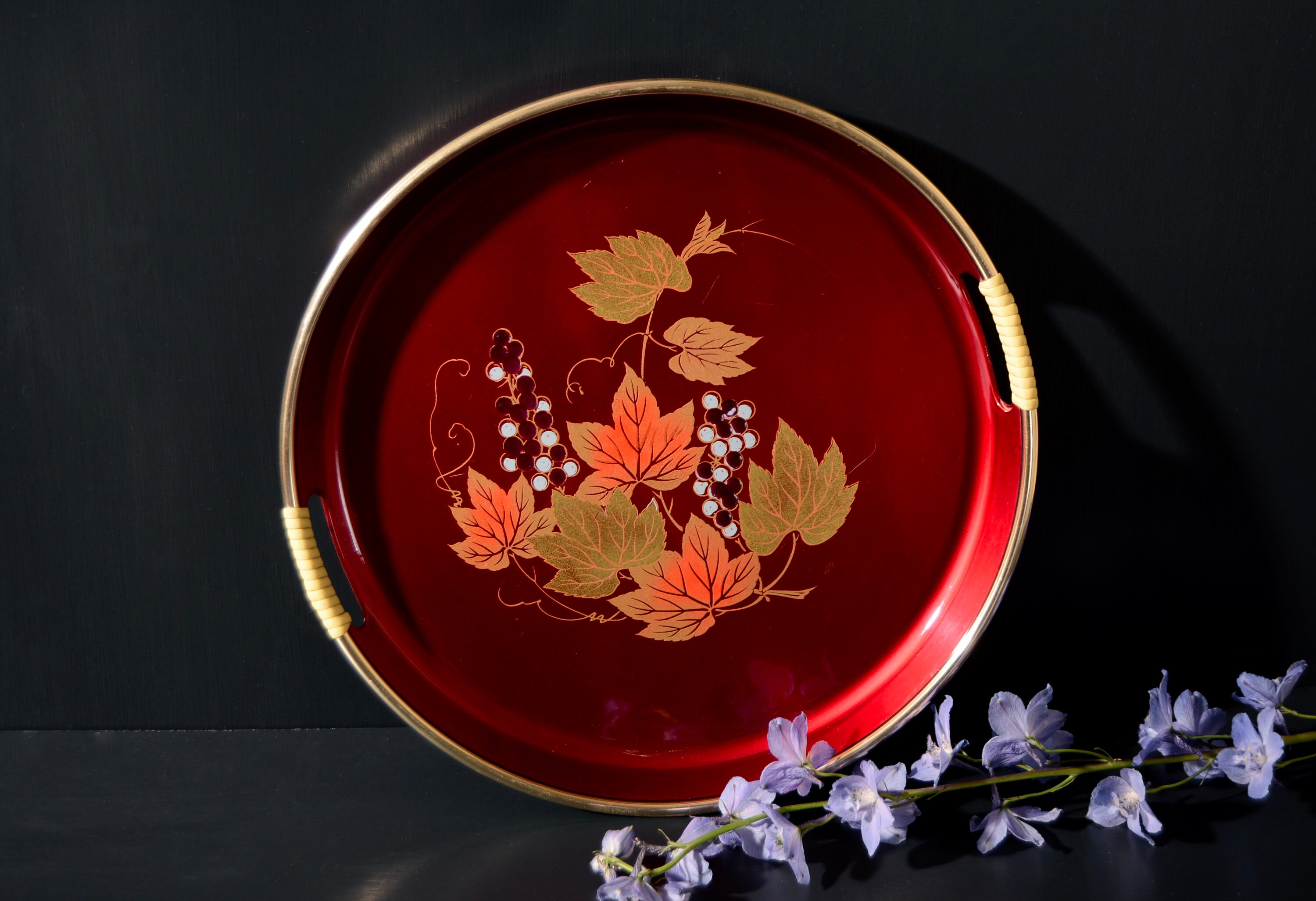 Japanese Round Lacquer Tray Grape Vine 60s | Etsy