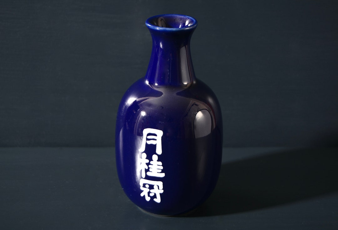 Japanese Sake Decanter, Blue Tokkuri With White Characters - Etsy
