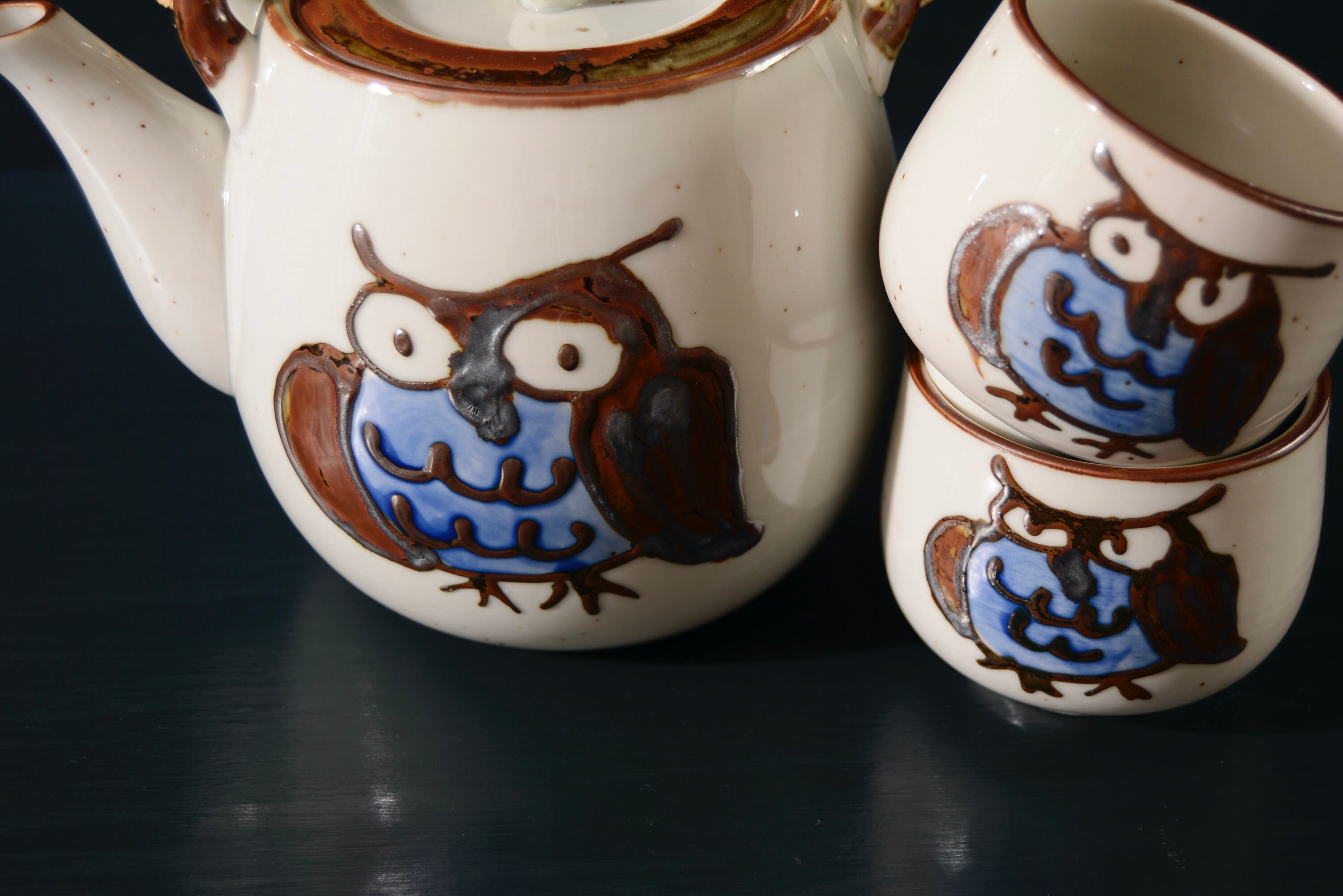 Stoneware Owl Tea Set Teapot and Two Cups | Etsy