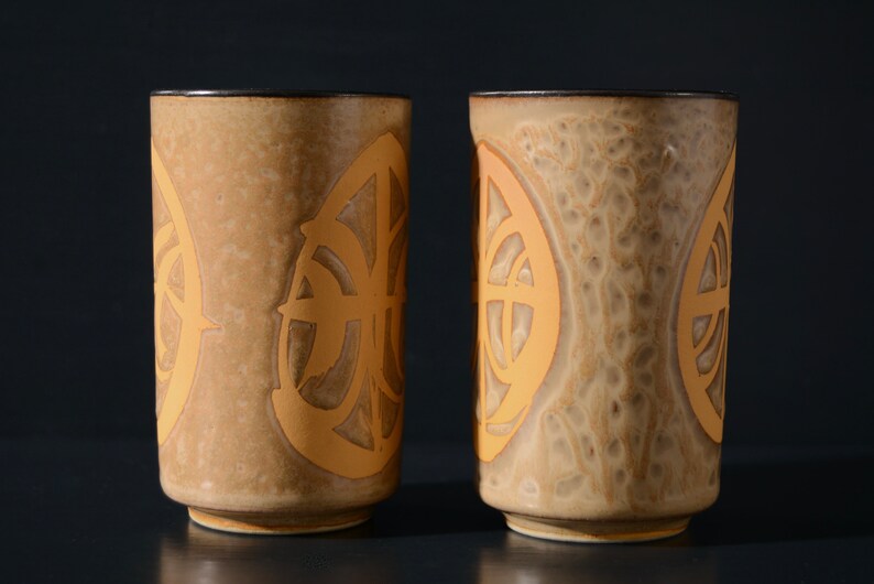 Japanese Mid Century Tall Tea Cups With Abstract Leaf Design - Etsy