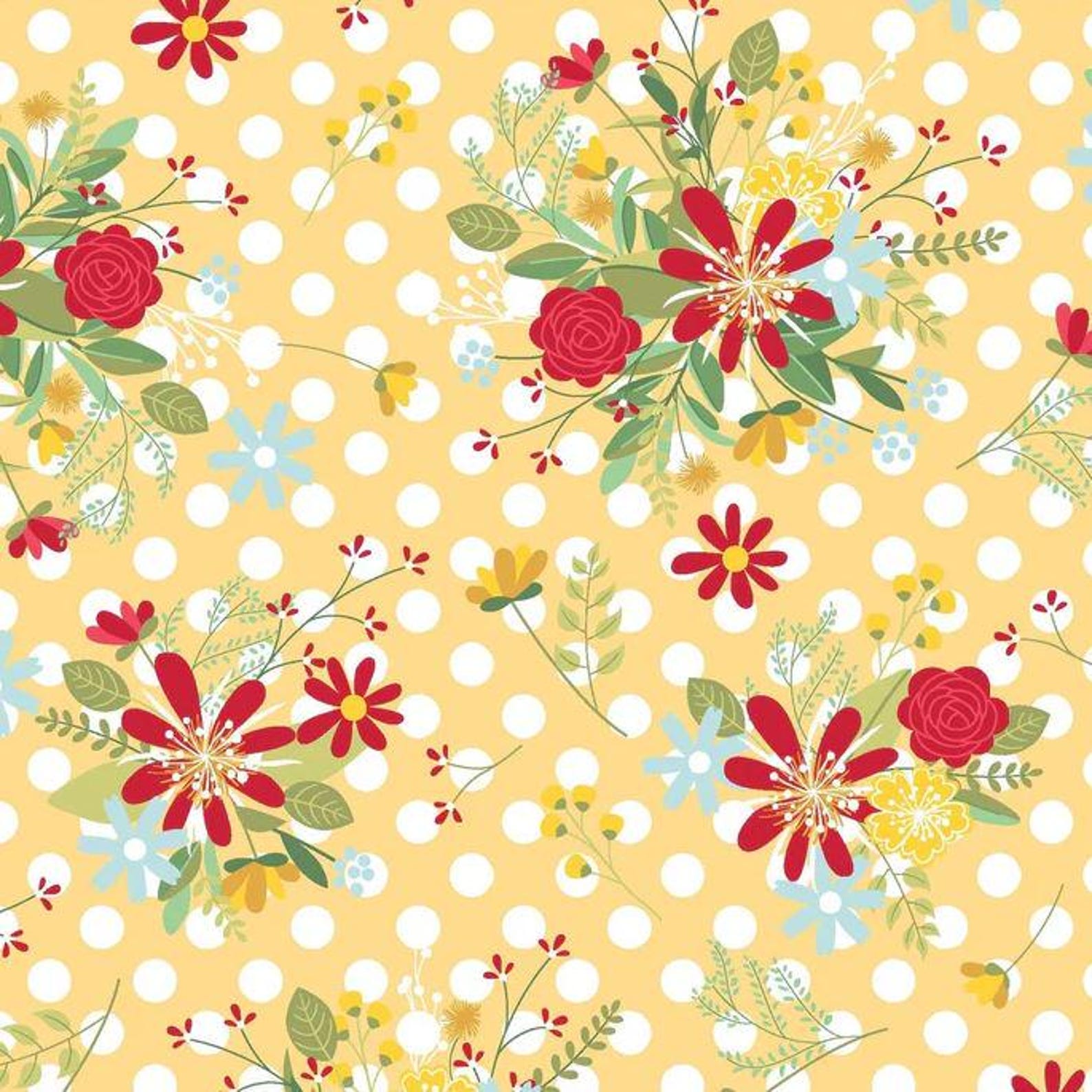 Kimberbell Red, White and Bloom - Yellow Floral (quilting Cotton, Sold ...