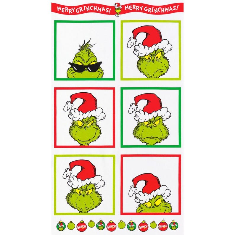 Dr. Seuss How the Grinch Stole Christmas Frame Panel Fabric, Sold by ...