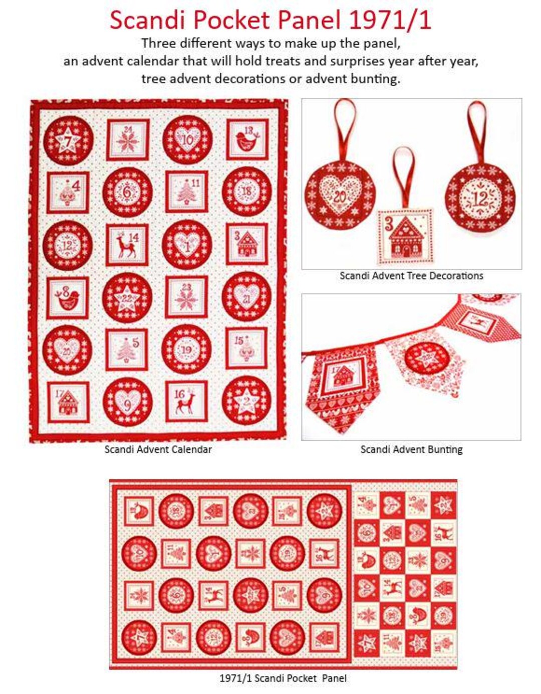 Scandi 2018 by Makower Andover Fabrics Advent Pocket Panel Fabric, Sold ...