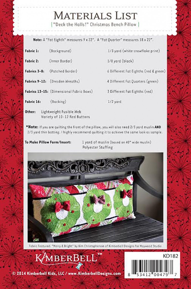 Kimberbell - Deck the Halls Bench Pillow (sewing Version) *retired - Etsy