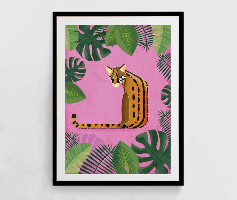 Botanical Ocelot Print Tropical Art Jungle Animal Print | Etsy