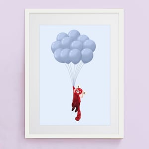 Red Panda & Balloons Wall Art | Illustrated Balloon Print | Wall Decor ...