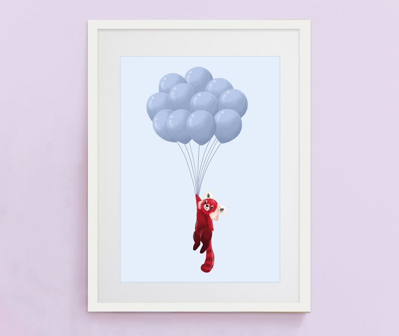 Red Panda & Balloons Wall Art | Illustrated Balloon Print | Wall Decor ...