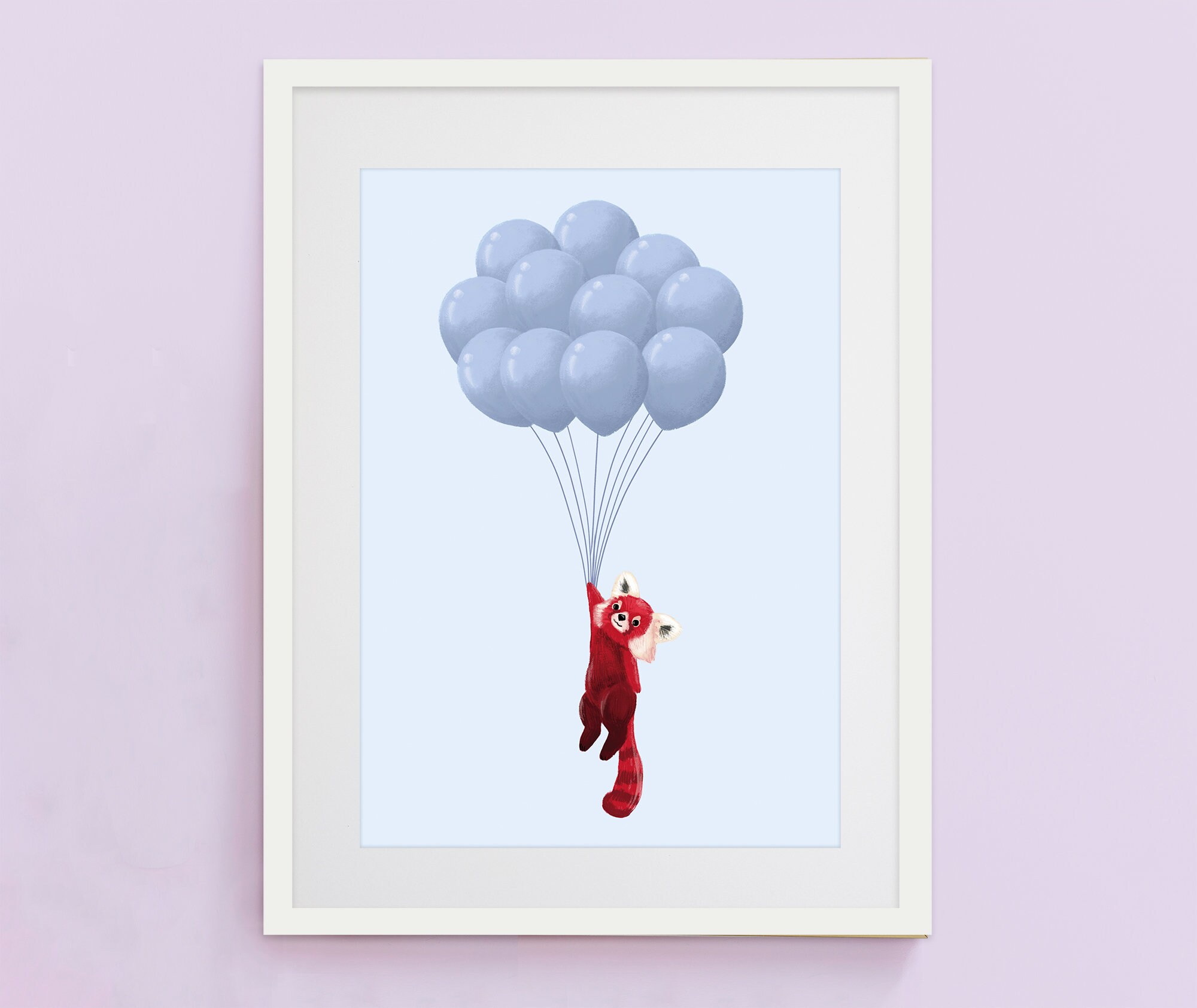 Red Panda & Balloons Wall Art | Illustrated Balloon Print | Wall Decor ...