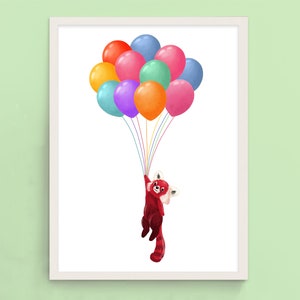 Red Panda & Balloons Wall Art | Illustrated Balloon Print | Wall Decor ...