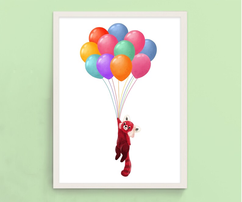 Red Panda & Balloons Wall Art | Illustrated Balloon Print | Wall Decor ...