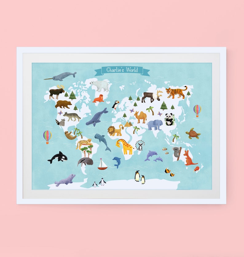 Animal World Map Animal Atlas Personalised Map - Etsy