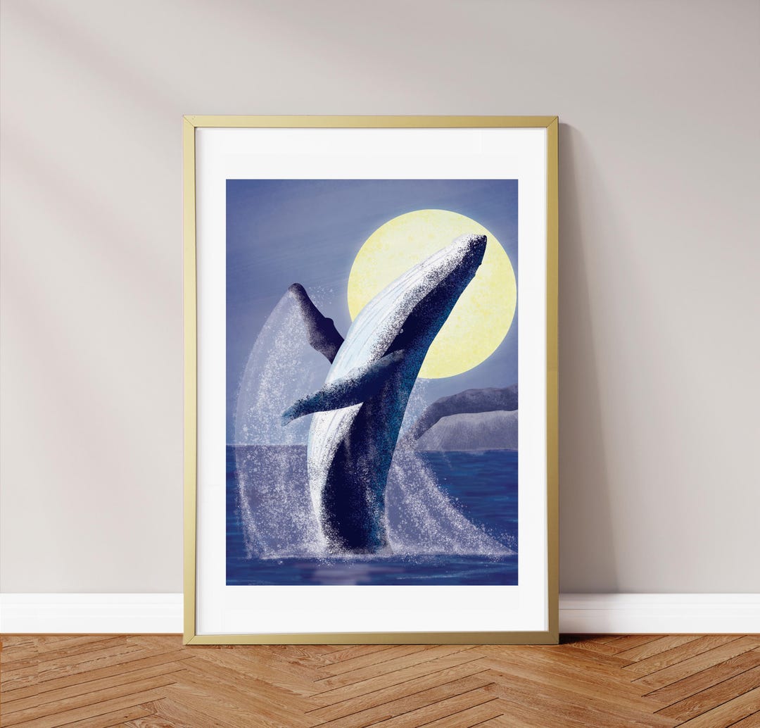 Whale Print | Humpback Whale Wall Art | Illustrated Ocean Print | Wall ...