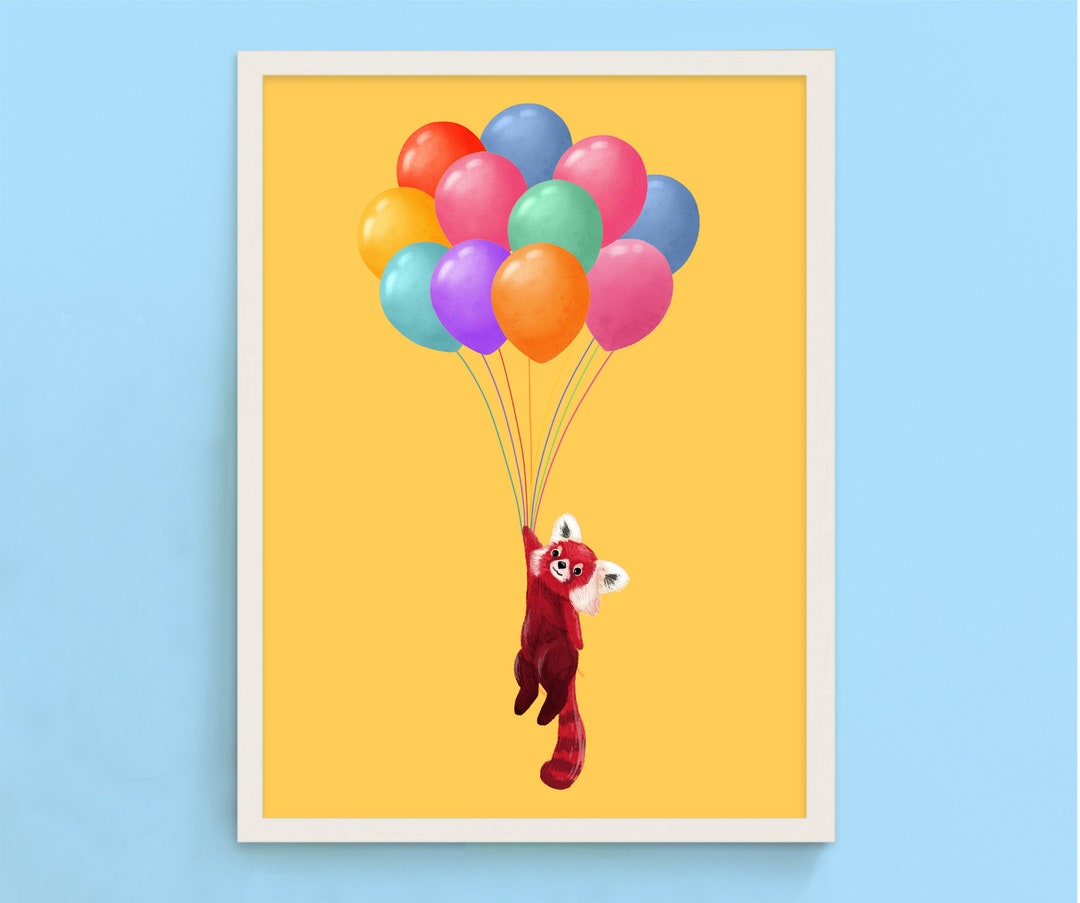 Red Panda & Balloons Wall Art | Illustrated Balloon Print | Wall Decor ...